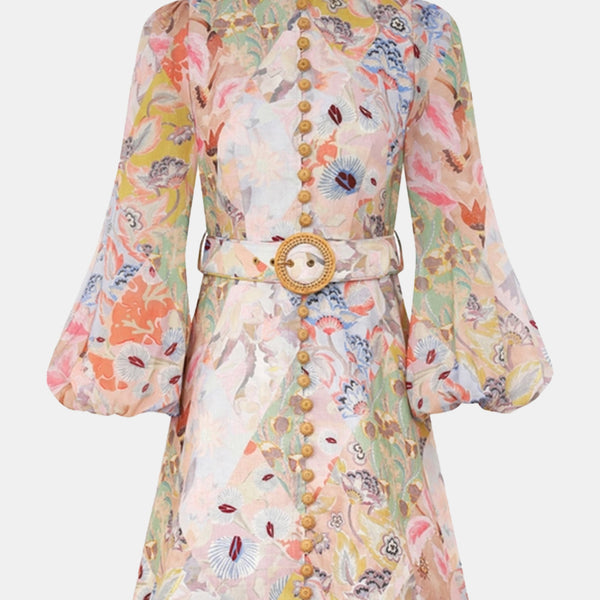 Zimmermann Illustration Belted Mini Dress Multi Floral Diamond Salt Boutique London